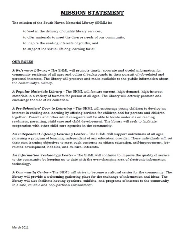 Mission Statement | South Haven Memorial Library
